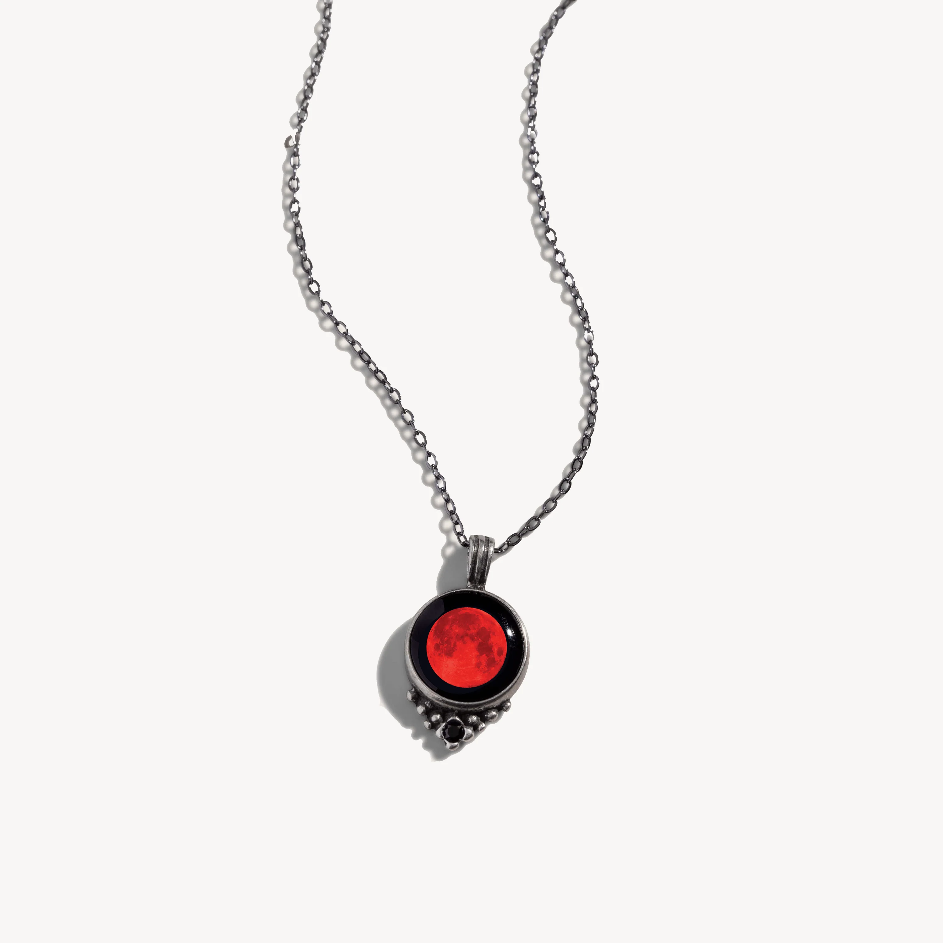 Red Moon Classic Necklace with Black Crystal | Lunar Eclipse Charm ...